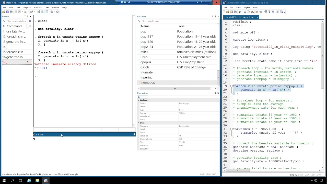 Stata 20 Logarithmic Transforms Of Variables By Use Of A For Loop Youtube 4776