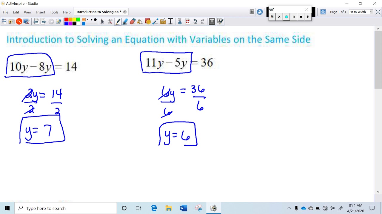 Introduction to Solving an Equation with Variables on the Same Side ...
