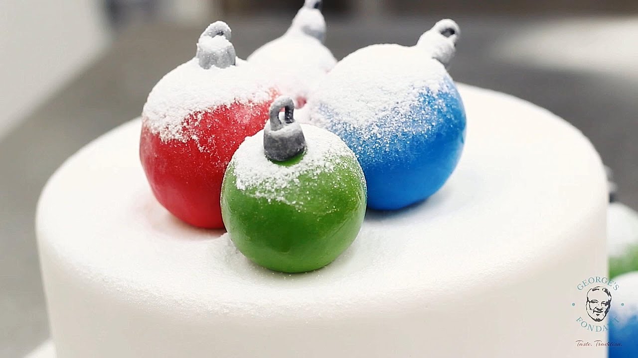George's Fondant Christmas Tree Ornaments Cake - YouTube