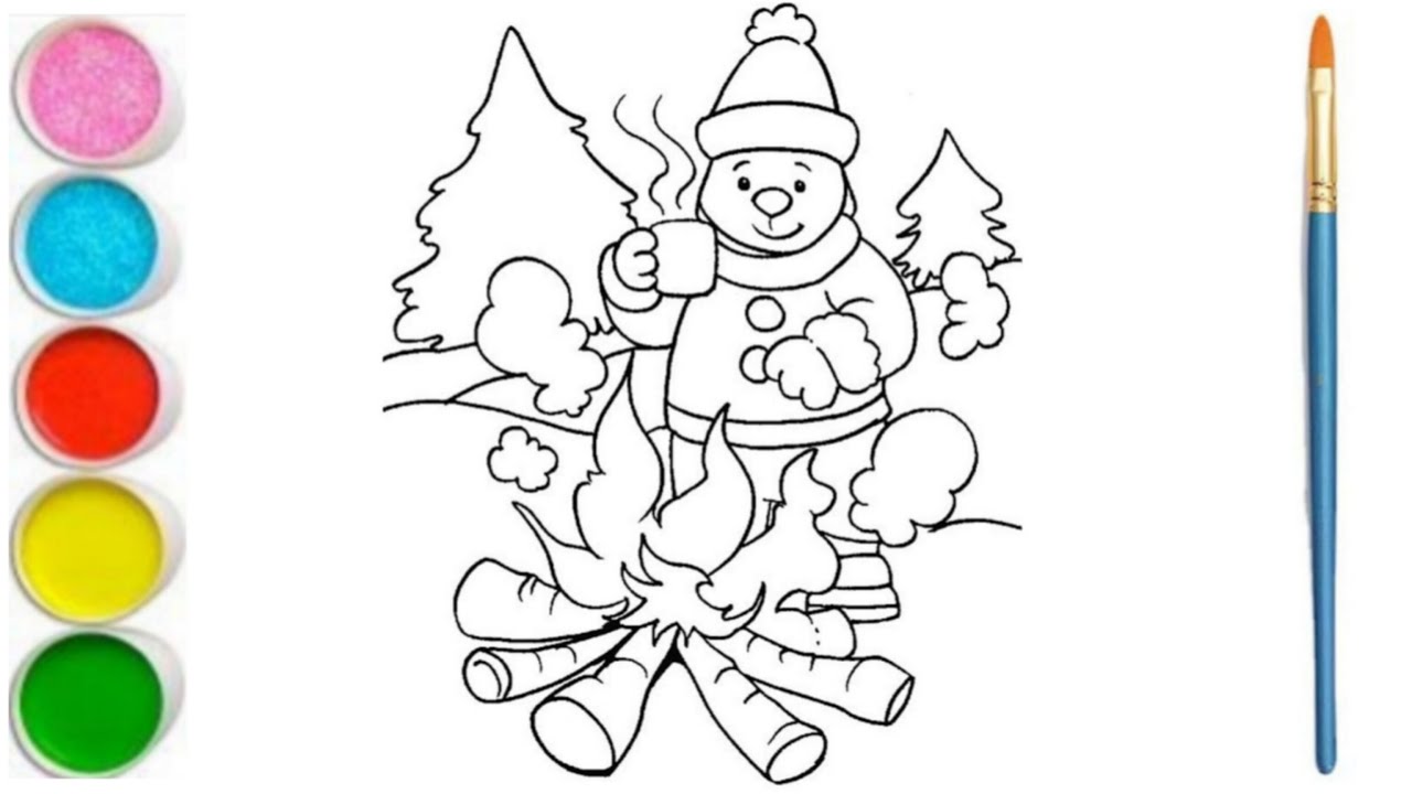 Winter Scene Easy Drawing, Colouring & Painting for Kids, Toddlers ...