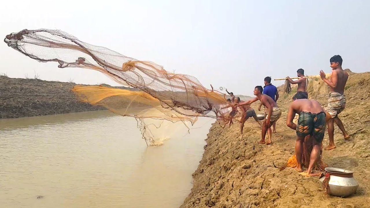 Amazing cast net fishing - Best fishing with cast net in canal. - YouTube