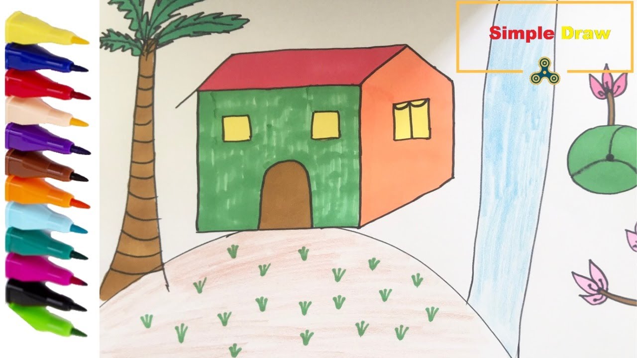 How to Draw a rural landscape painting - YouTube