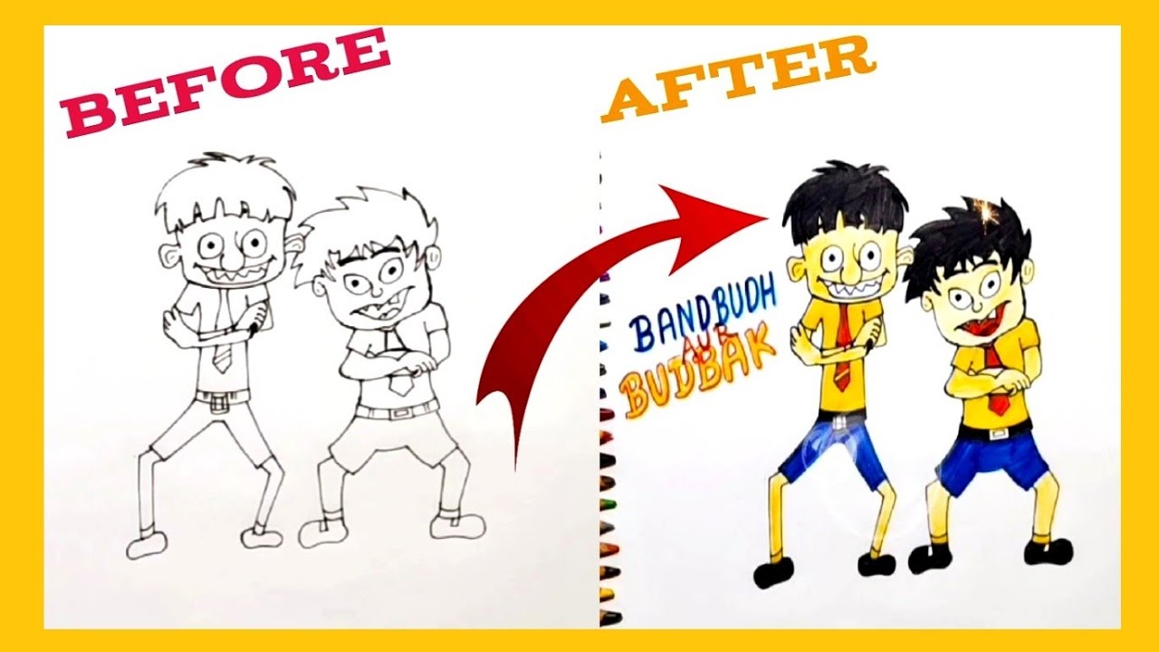 How to draw Budh aur Badri drawing with colouring for kids😘😍 - YouTube