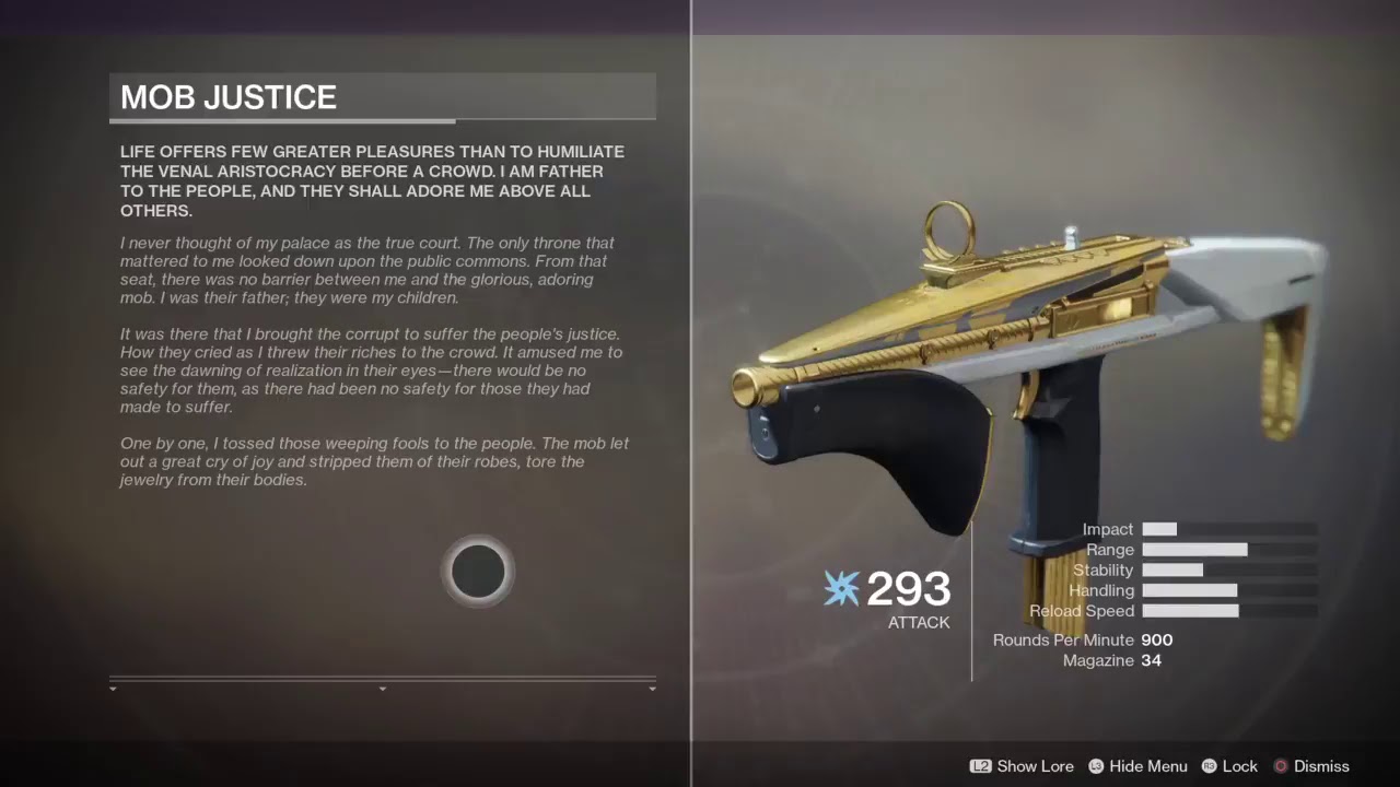Mob Justice Lore - Leviathan Raid Submachine Gun (Destiny 2) - YouTube