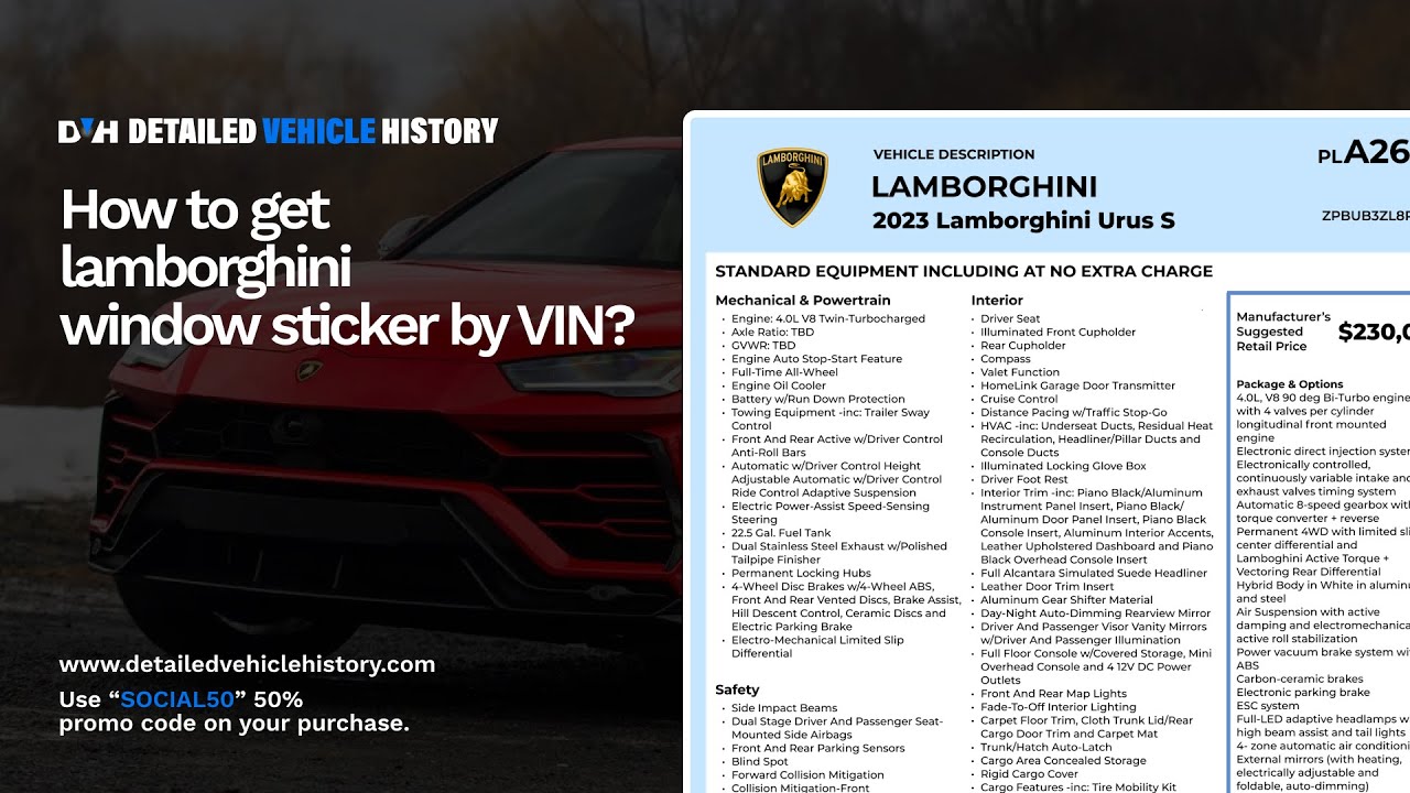 HOW TO GET YOUR LAMBORGHINI WINDOW STICKER BY VIN? | Lamborghini Window ...