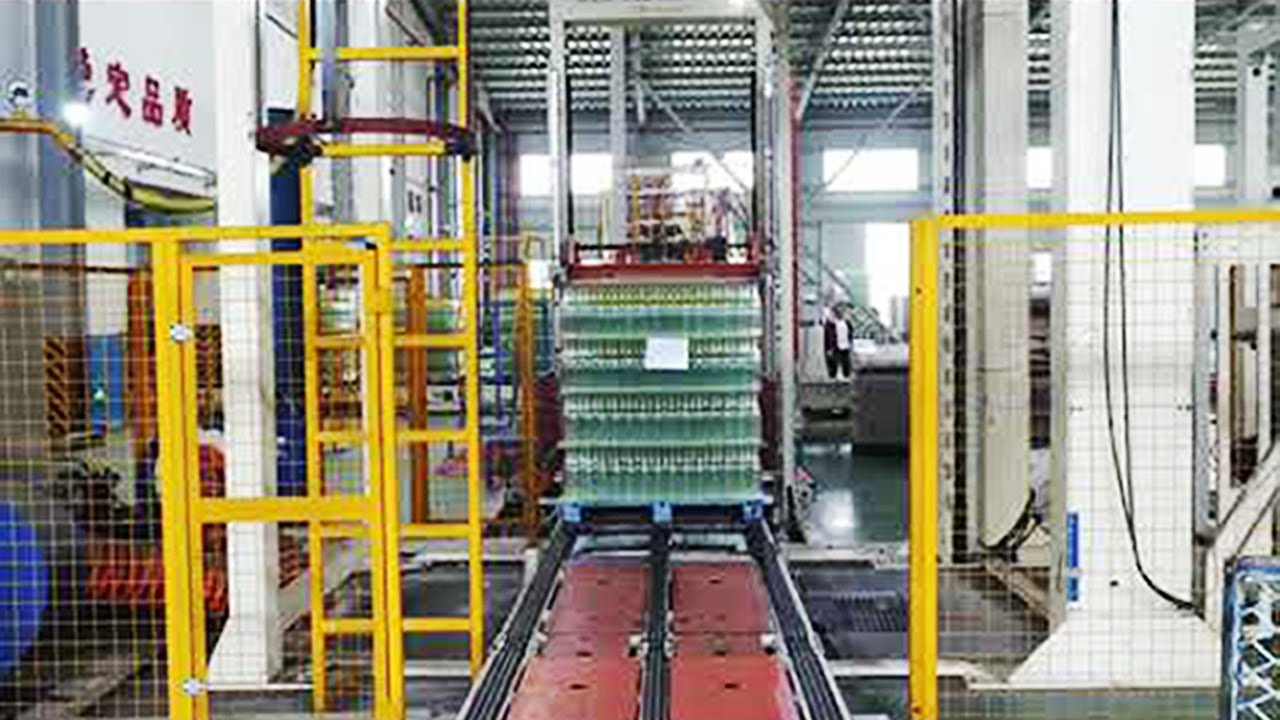 Glass bottles end packaging equipment: palletizing/strapping/automatic bagging wrapper - YouTube