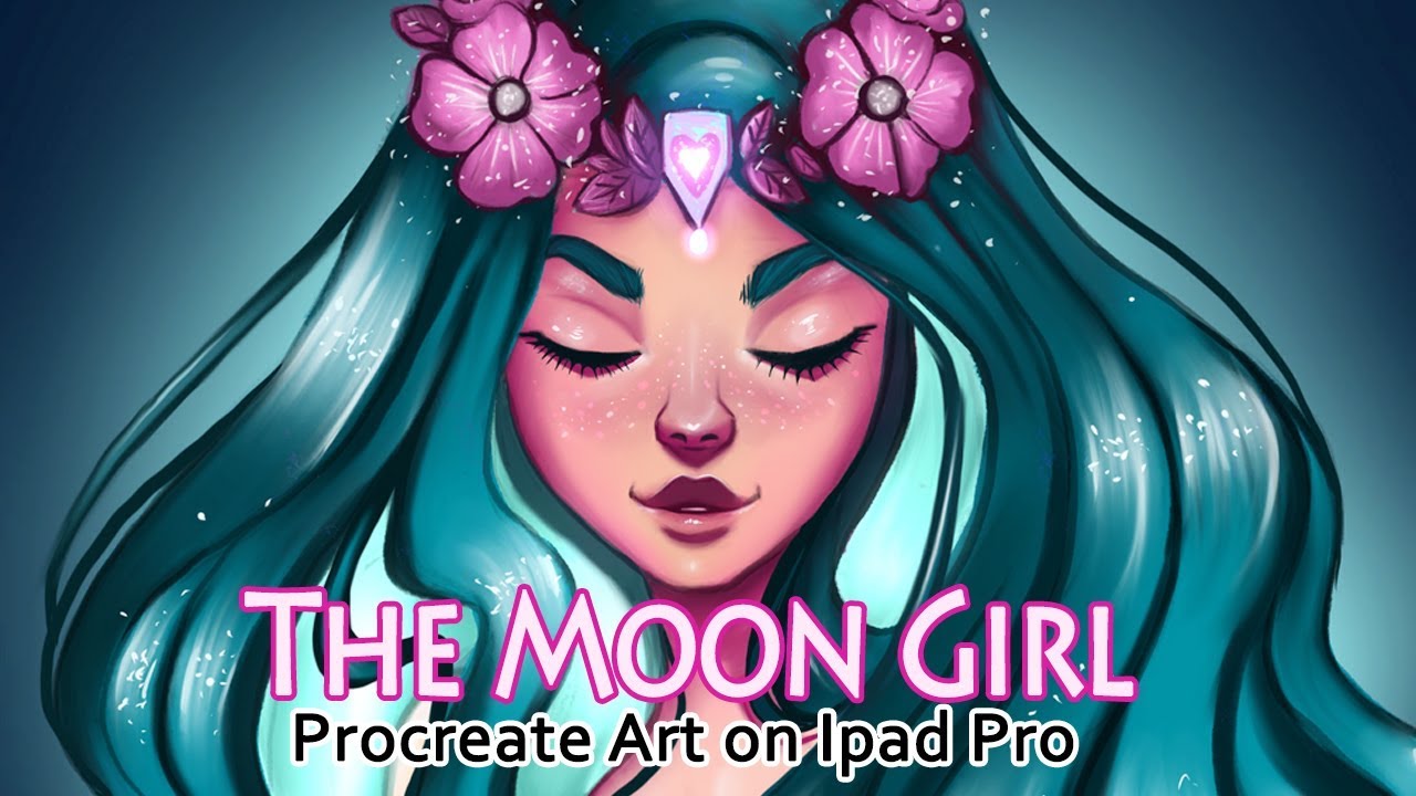 Procreate art on Ipad pro time-lapse video -The Moon girl - YouTube