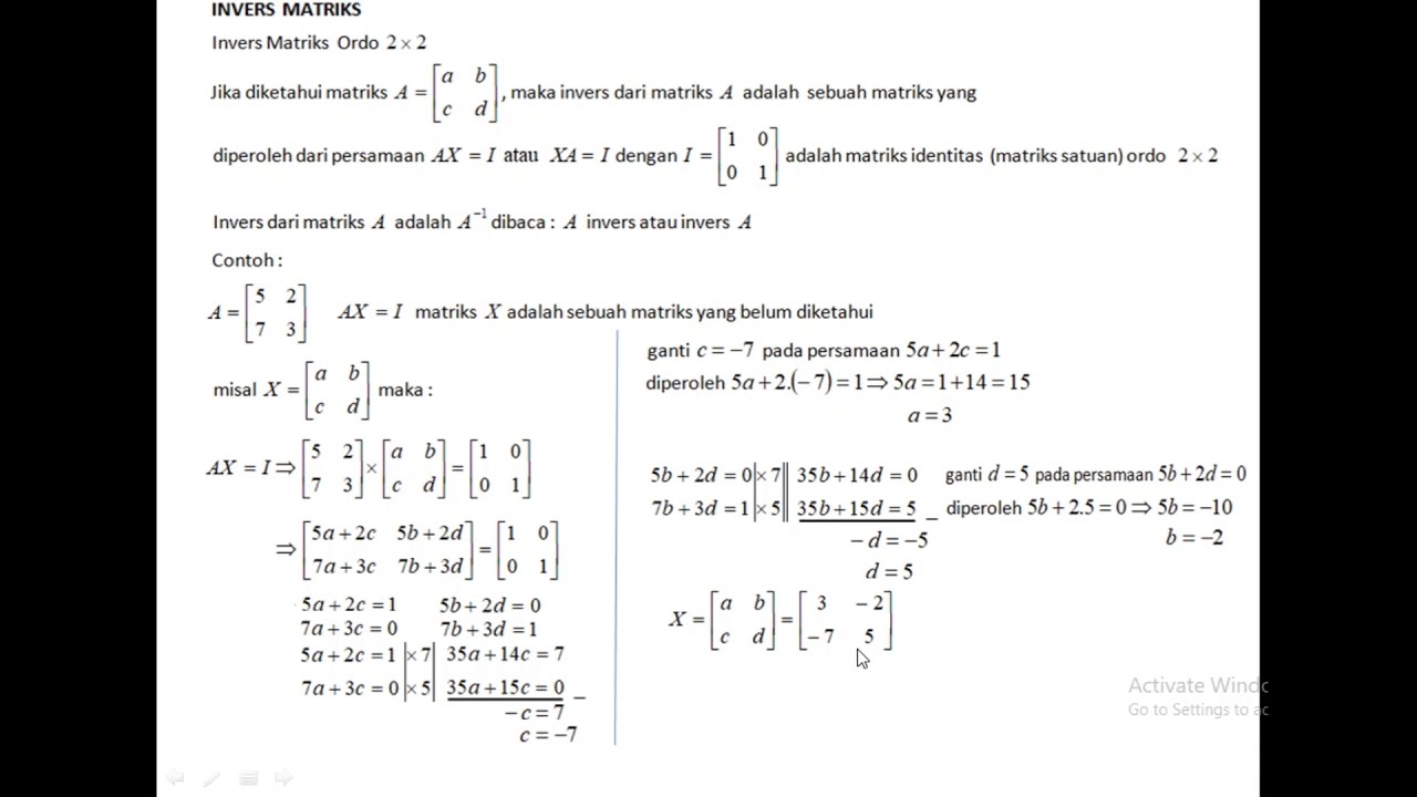 Cara menentukan Invers Matriks Ordo 2 - YouTube