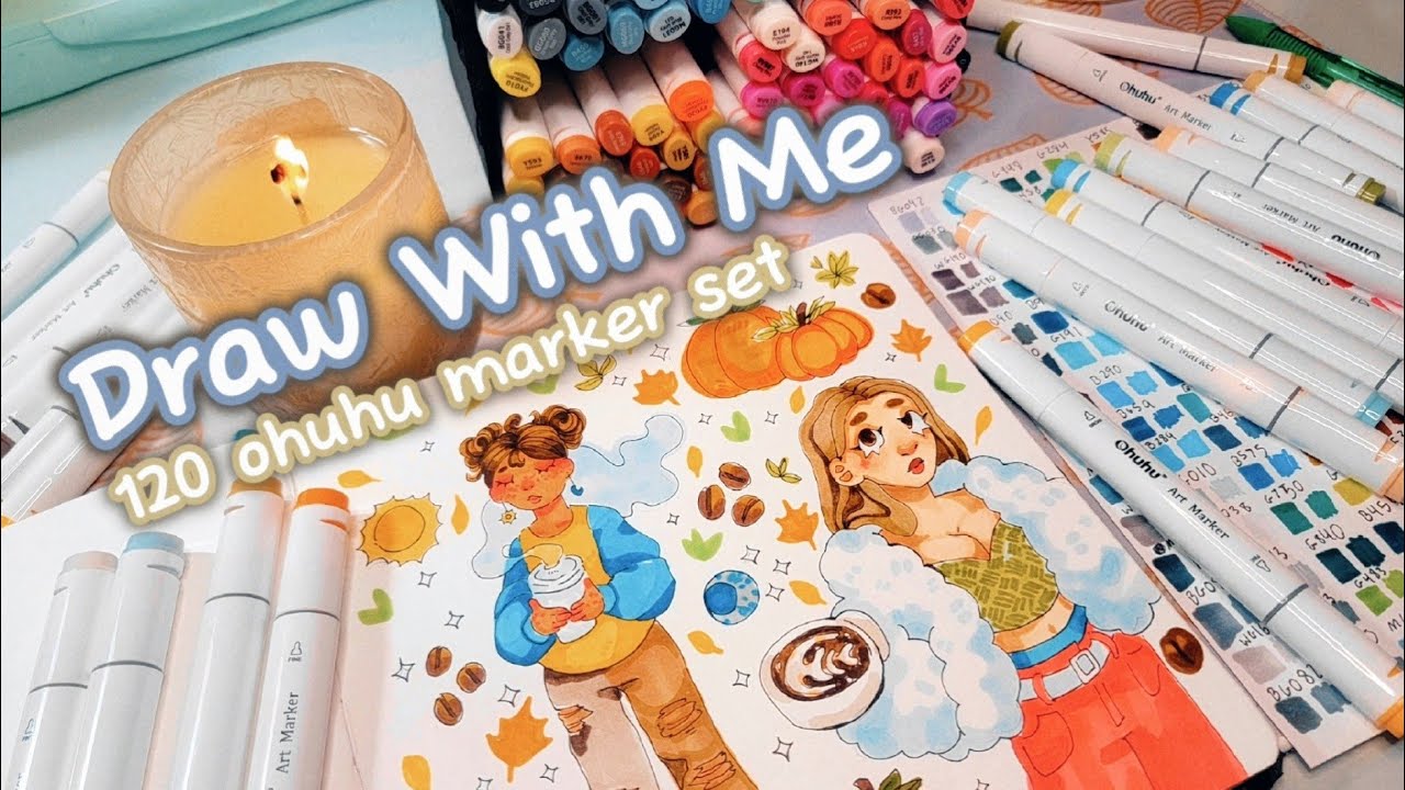The 120 Ohuhu Marker Set ! Filling A Sketchbook Page - Drawing From ...
