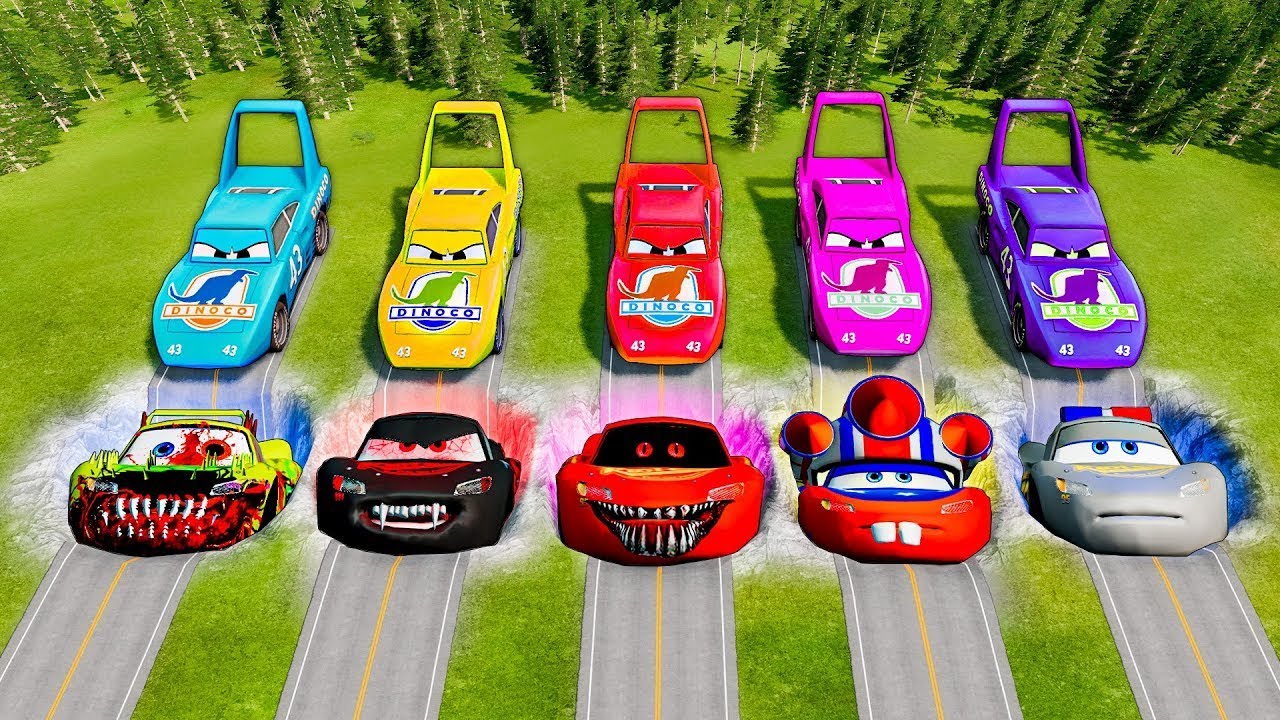 Mega pits with McQueen and Pixar Cars Vs Big & Small Lightning McQueen ...