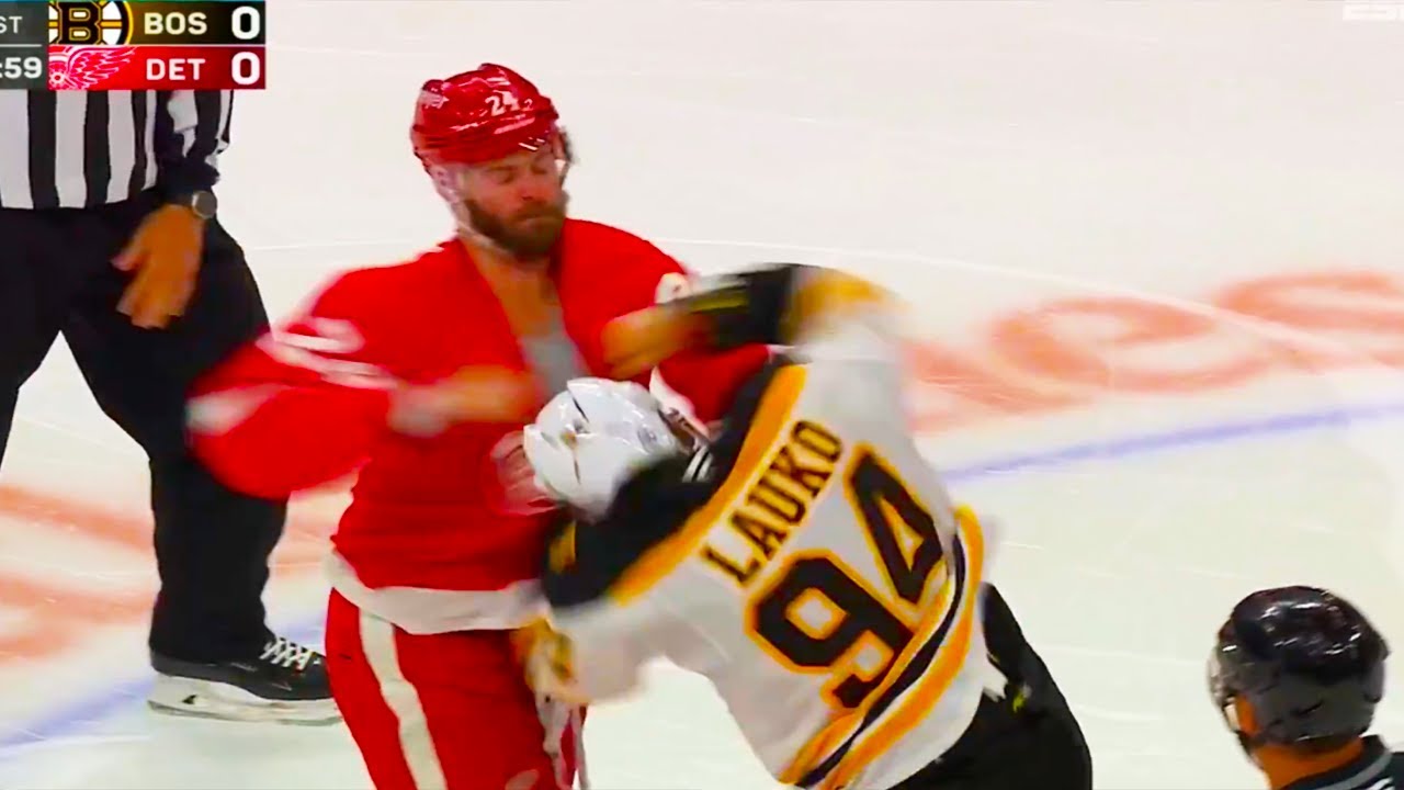 Austin Watson Jakub Lauko Fight | Detroit Red Wings vs Boston Bruins ...