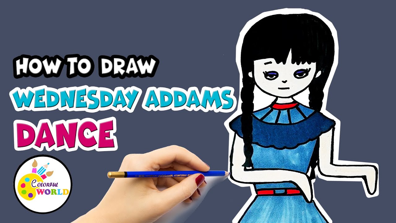 How To Draw Wednesday Addams Dance Easy - YouTube