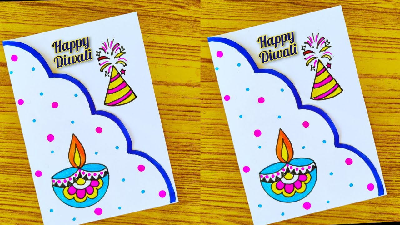 Diwali card/white paper diwali card/diwali drawing/diwali drawing easy ...