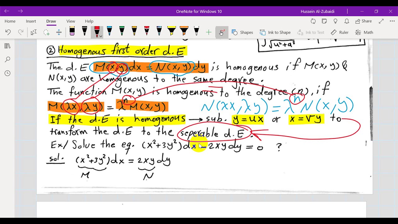 Homogenous First Order Ordinary Differential Equations - YouTube
