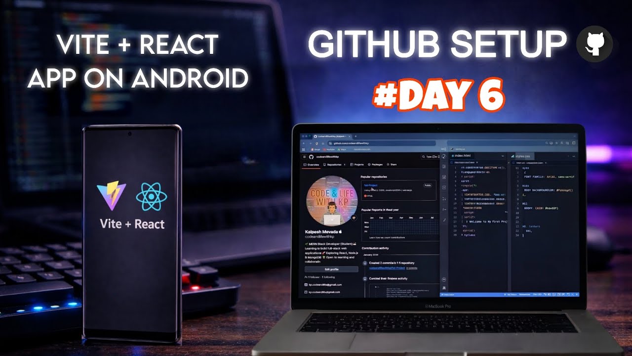 Vite + React App on Mobile 📱 & GitHub Setup Guide | Day 06 - @codeandlifewithkp - YouTube