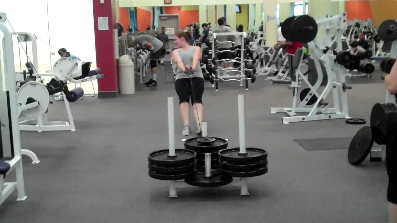 Sarah's 500lb backward sled drag - YouTube