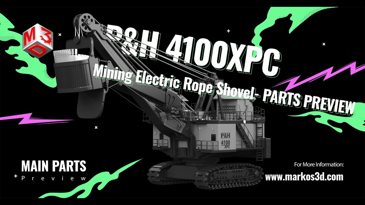 4100XPC Mining Electric Rope Shovel 3D model | Parts Preview - YouTube