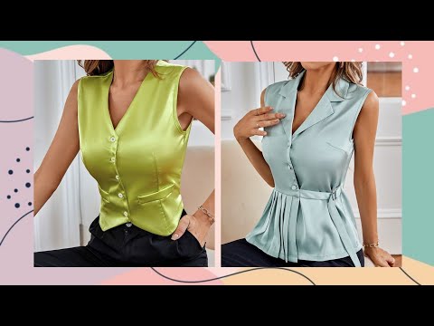 Sleevles satin designer blouse ideas || Satin blouses and tops design and How to style satin blouses