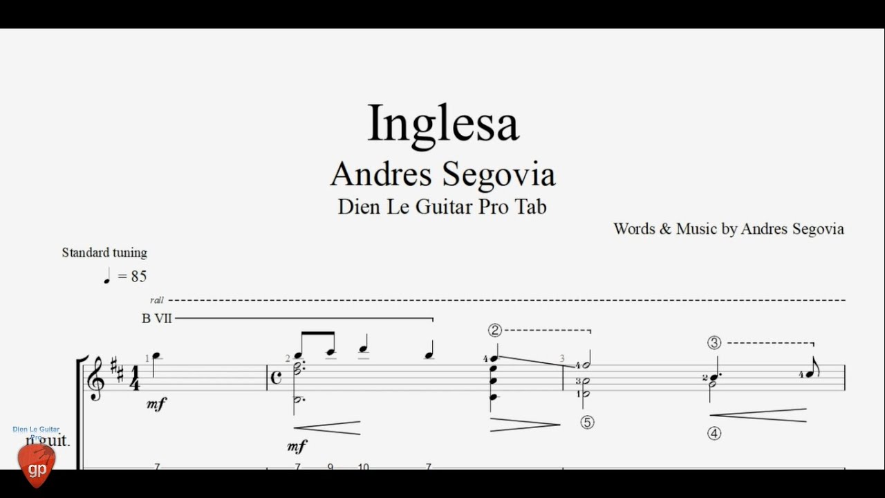 Andres Segovia - Inglesa - Guitar Tabs - YouTube