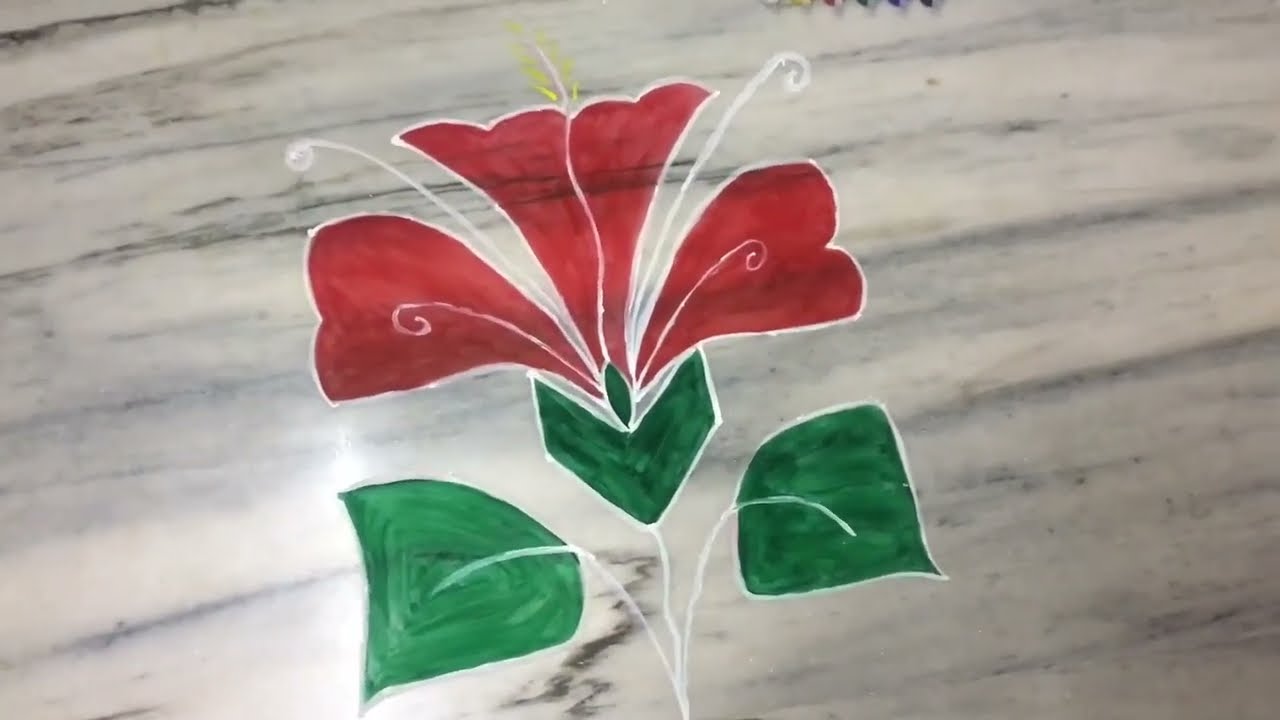 Hibiscus Rangoli With dots | Creative Rangoli with Water colours ...