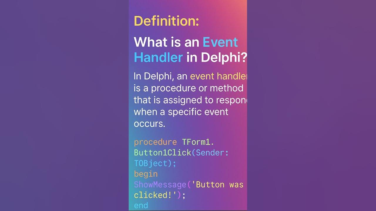 Event, Event Property, Event handler in Delphi - YouTube