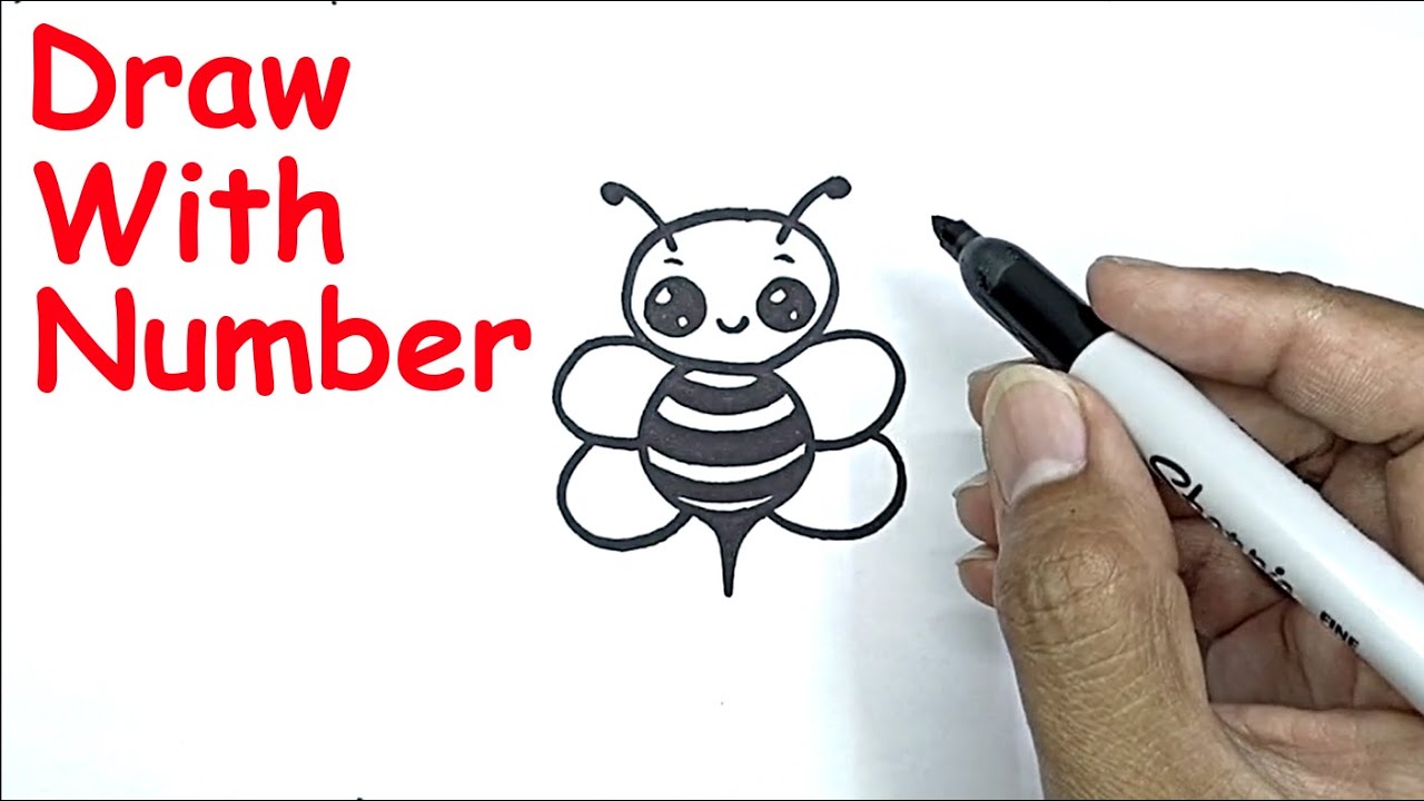 How To Draw A Bee Step By Step With Number 3 | Drawing Using Number ...