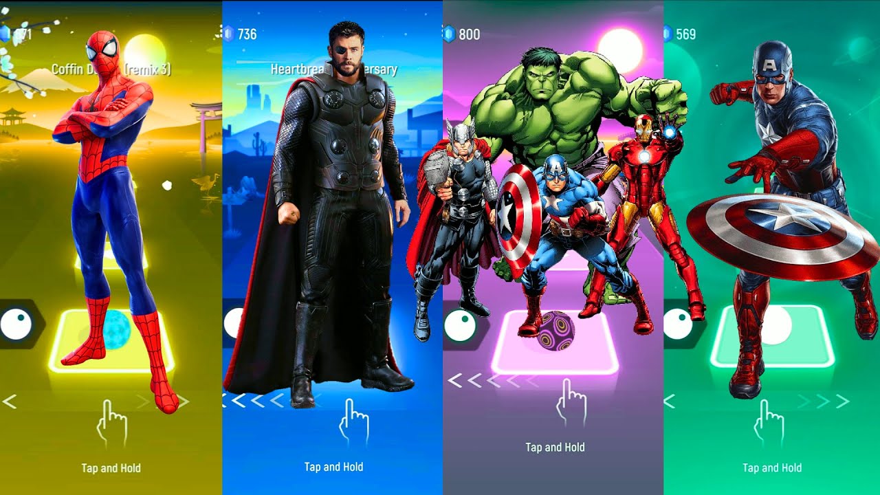 Spiderman 🆚 Thor 🆚 Avengers 🆚 Captain America | SuperHeroes Tiles Top ...