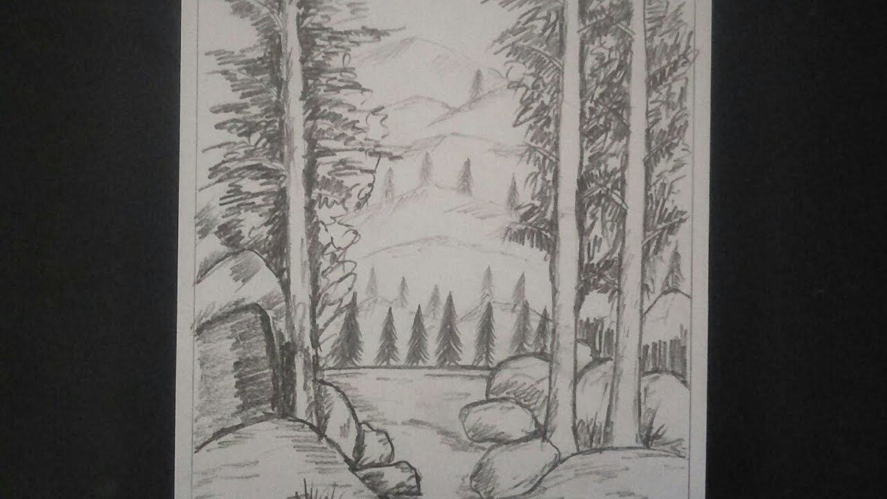 how to draw easy landscape with pencil shading - YouTube