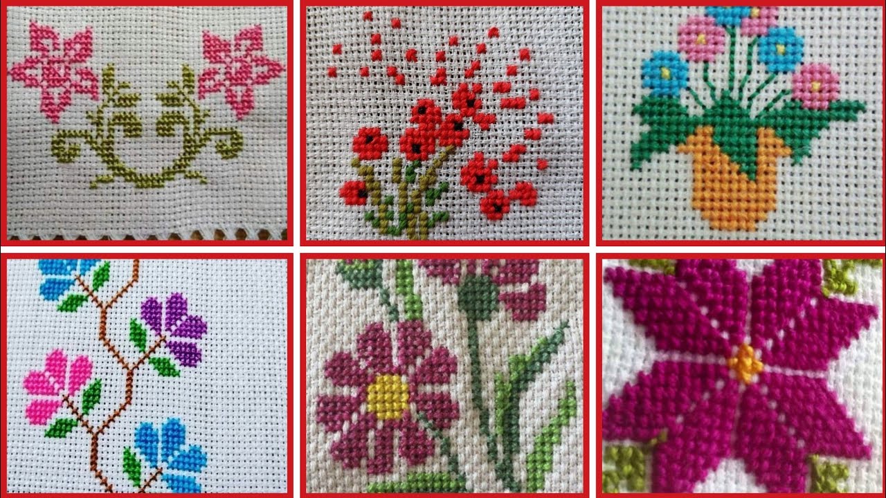 Flower's dosuti karhaai | embroidered cross stitch pattern designs ...