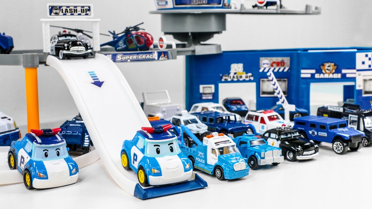 Blue color Police Let's go Police Rescue Station and Police Vehicle ...