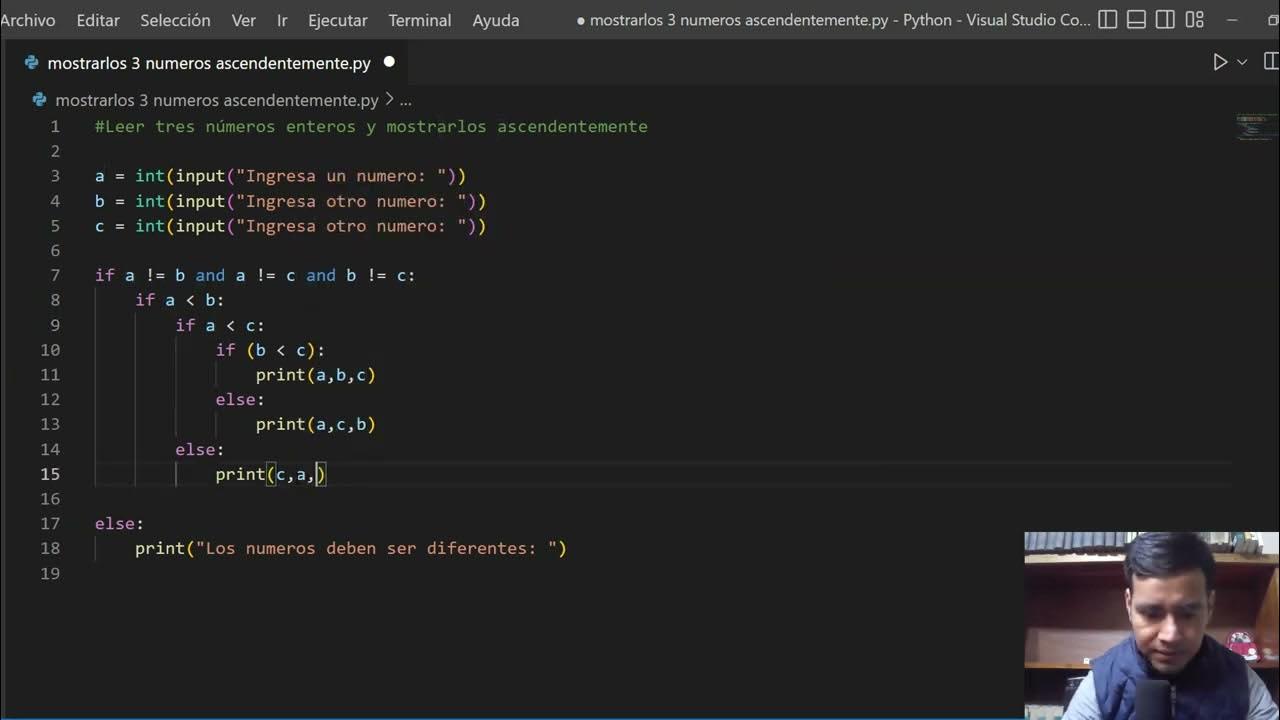 Leer tres números enteros y mostrarlos ascendentemente Python - YouTube