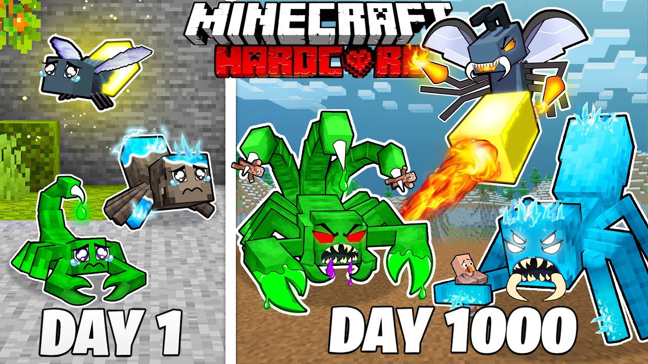I Survived 1000 Days As ELEMENTAL INSECTS In HARDCORE Minecraft! (Full ...