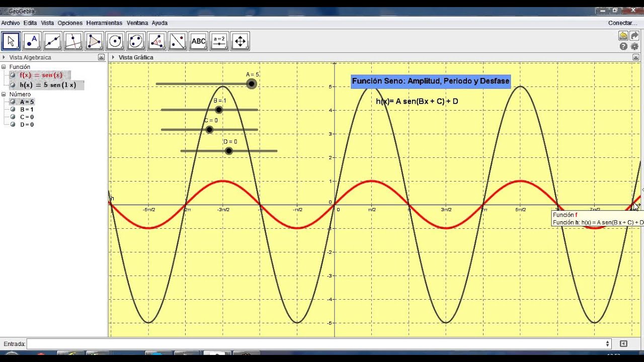 Amplitud, Periodo y desfase Función Seno en Geogebra - YouTube