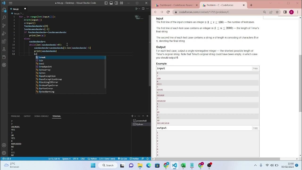 Codeforces Round 849 Prepend And Append Python Youtube