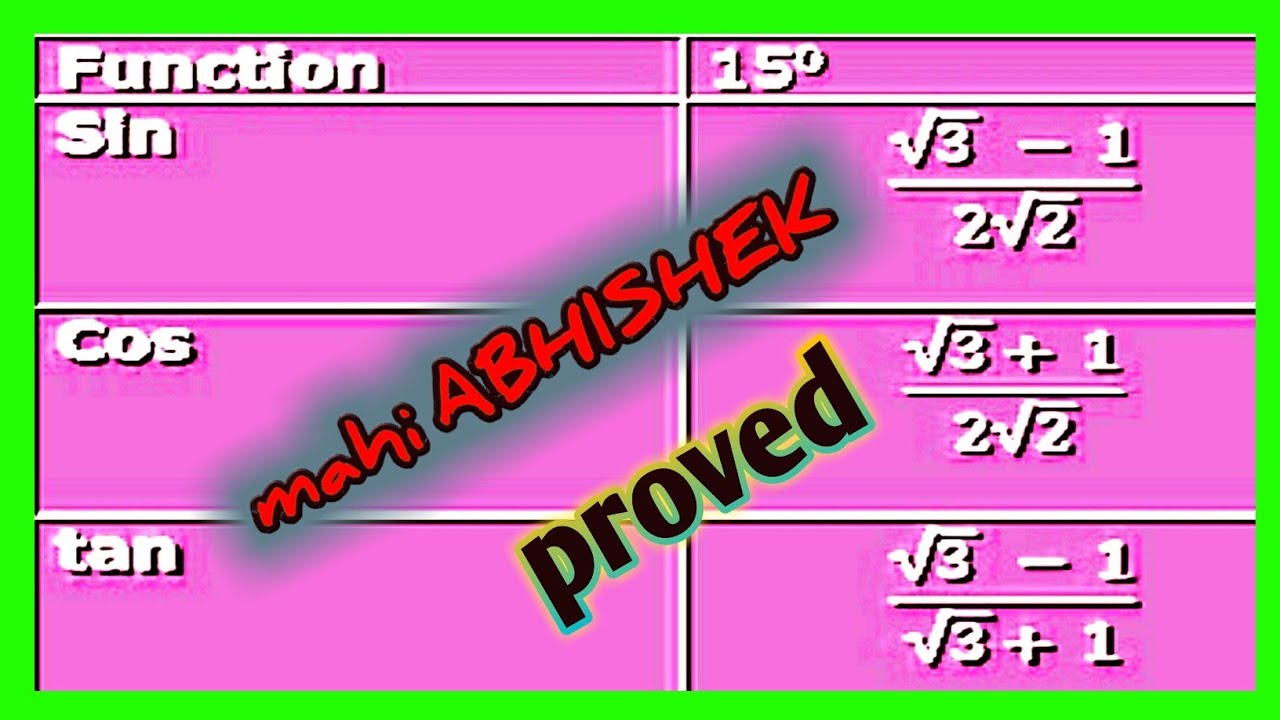 TRIGONOMETRY CONCEPTS : Sine 15°, Cosine 15°, Tangent 15° - YouTube