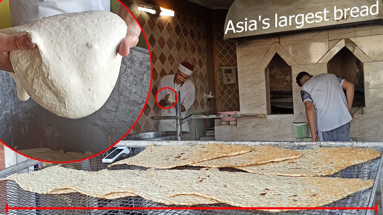 Baking Bread Sangak / Asia's largest bread / Baking Iranian Sangak ...