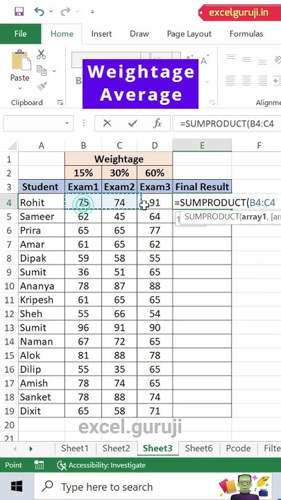 Calculate Weightage Average in Excel #shorts - YouTube