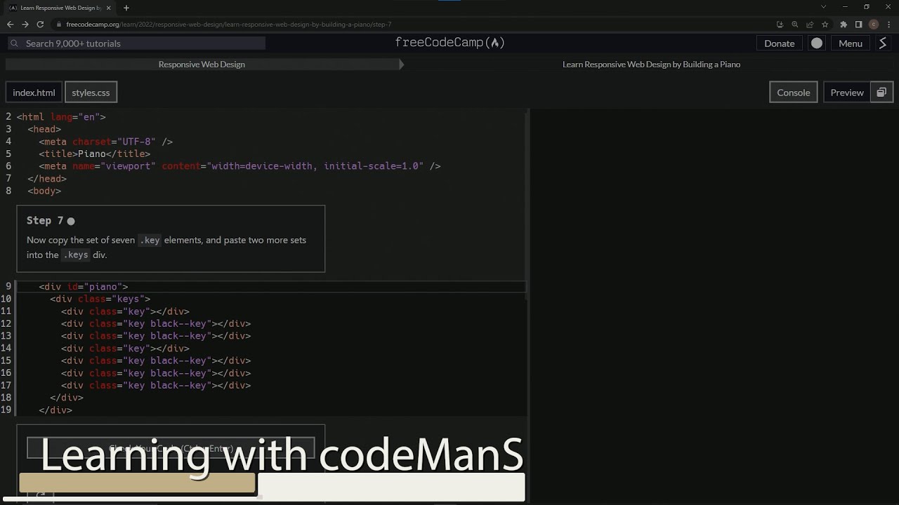 Learn Html And Css Freecodecamp Build A Piano Step 7 Youtube