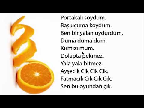 1.sınıf Okuma Hızlandırma Çalışması Tekerlemeli Portakalı Soydum Baş Ucuma Koydum Tekerlemesi