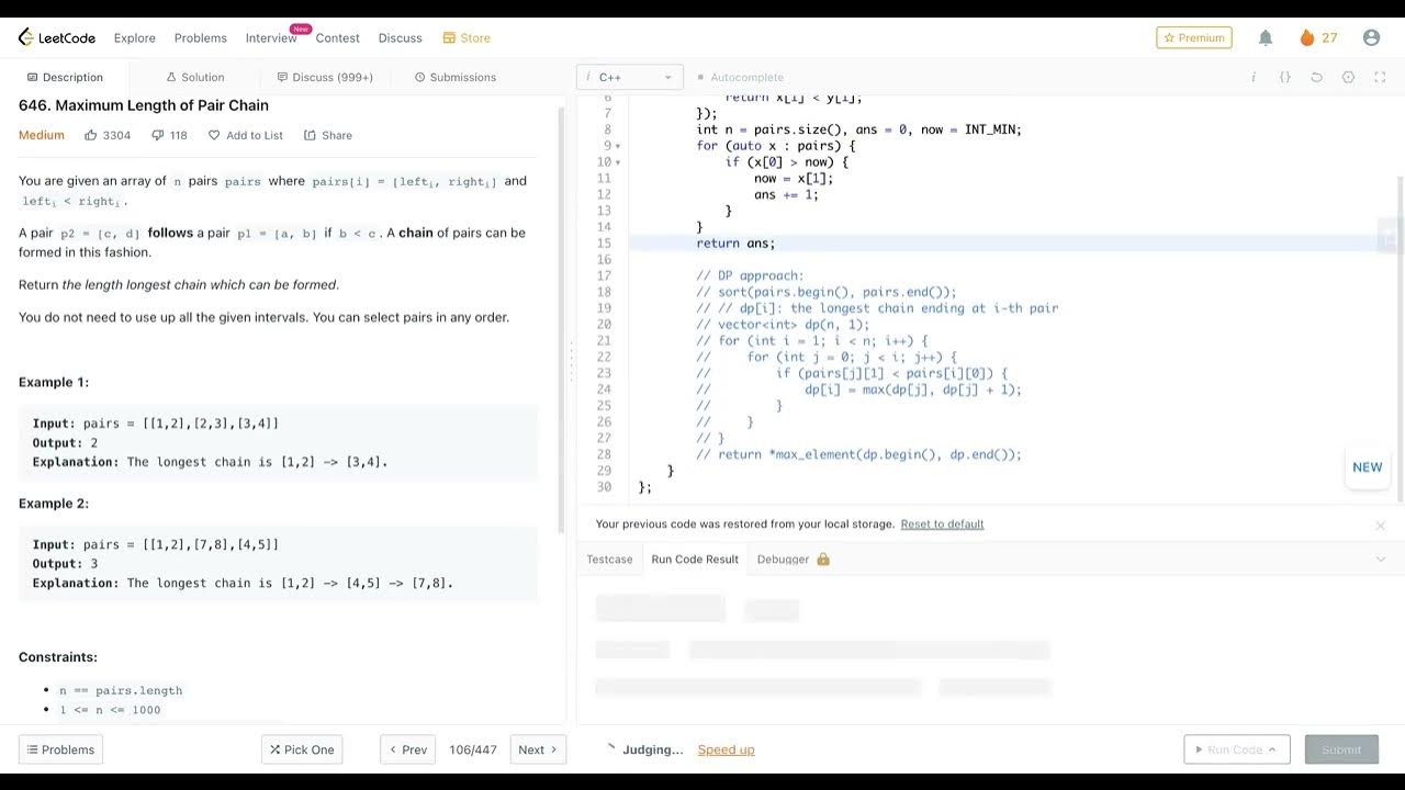 Leetcode August Daily Day 26 646 Maximum Length Of Pair Chain Youtube