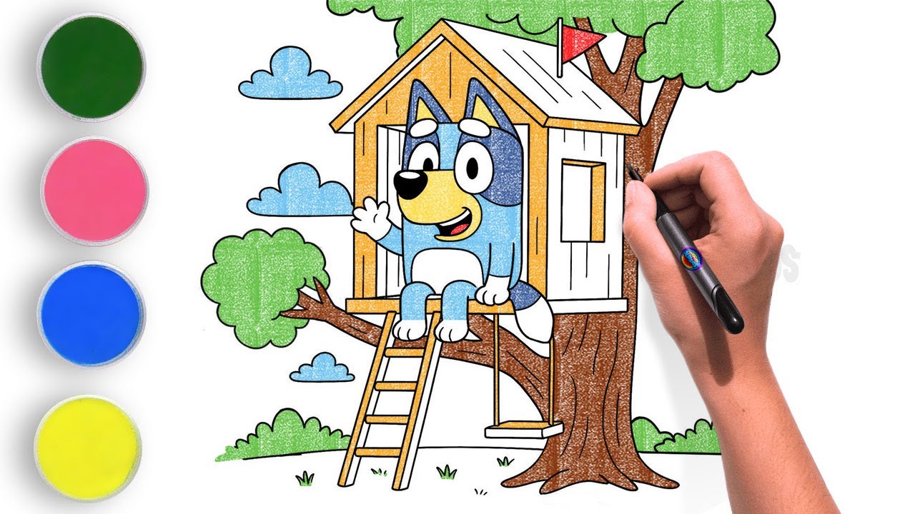 How to Draw Bluey | Bluey in a Treehouse 🌳🐶 | Easy Drawing & Coloring ...