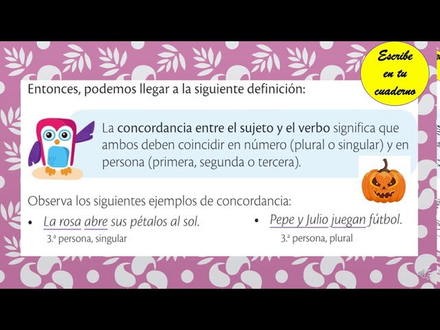 Hoja De Trabajo De Concordancia Entre Sujeto Y Verbo, Cuarto Grado