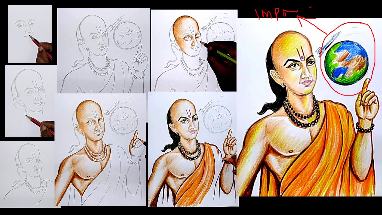 how to draw aryabhatta step by step / aryabhatta drawing / ganitagya ...