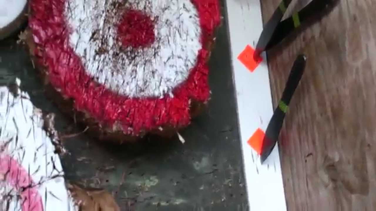 Half spin Knife Throwing at 2 inch ascending targets. - YouTube