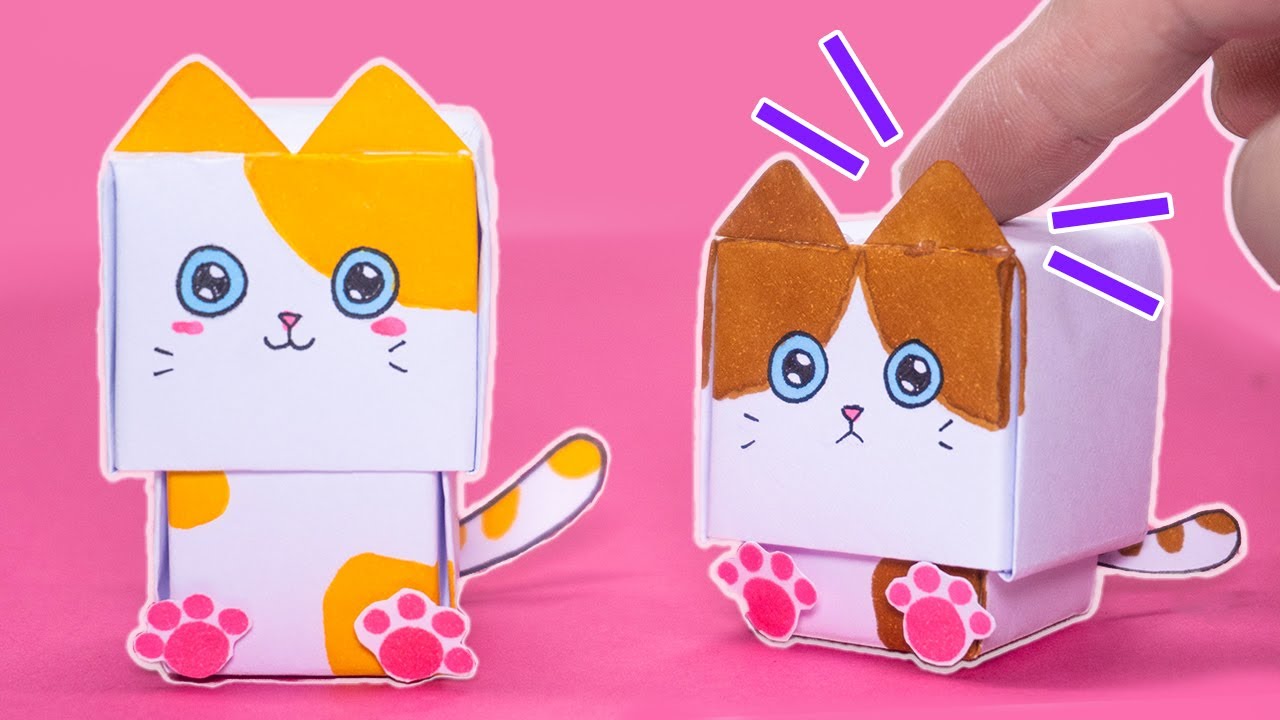 Origami CUTE CAT BUTTON TOY || origami pop it, origami fidget toy - YouTube