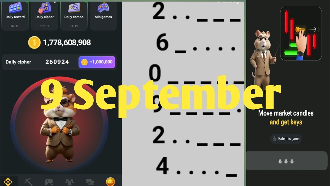9 September Daily Cipher Hamster Kombat । 9 September Daily cipher ...
