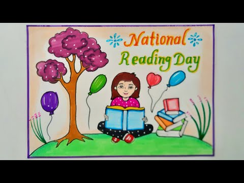 National Reading Day Drawing Easy Steps//National Reading Day Poster ...