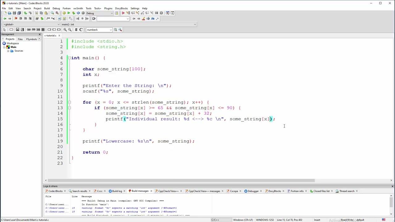 C Program - Convert Uppercase String to Lowercase String - YouTube