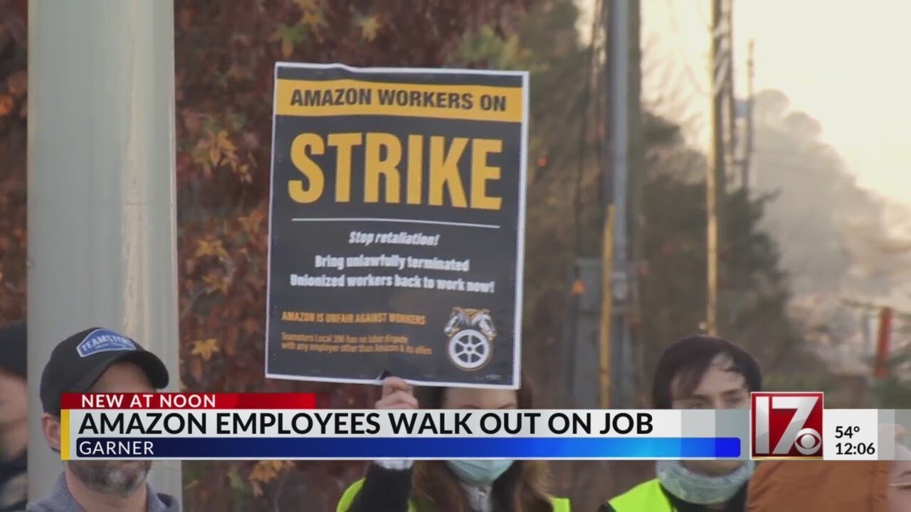 Amazon employees walk out on job in Garner - YouTube