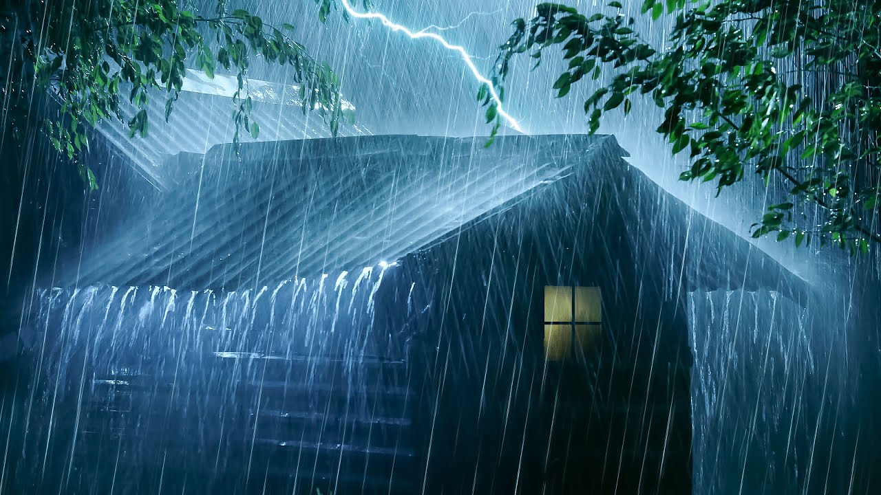 🌩️ Severe Thunderstorm on Old Metal Roof at Midnight | Heavy Rain ...